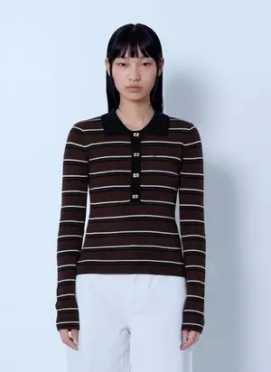 GANNI Mini Ribbed Merino Polo - Brown