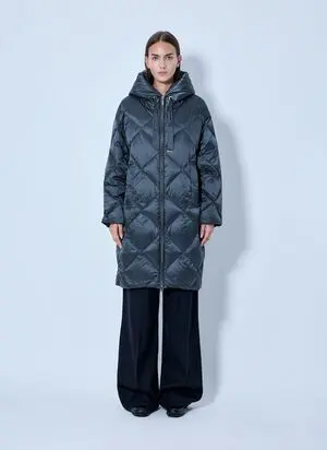 Max Mara Quilted Hooded Coat - Blue