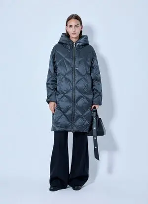 Max Mara Quilted Hooded Coat - Blue