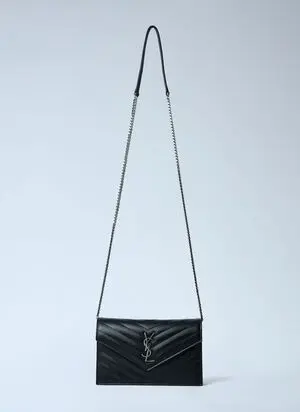 Saint Laurent Cassandre Envelope Chain Wallet - Black