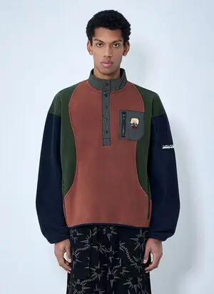 BRAIN DEAD Fleece Pullover With Button Placket - Navy