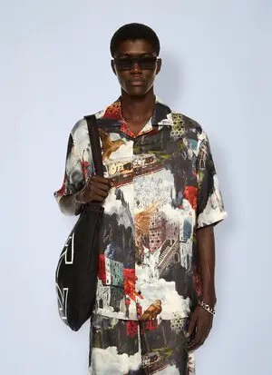 Off-White World Paint Viscose Bowling Shirt - Blue