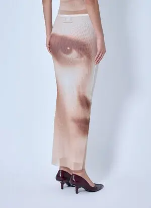 JEAN PAUL GAULTIER Mesh Printed Face Long Skirt