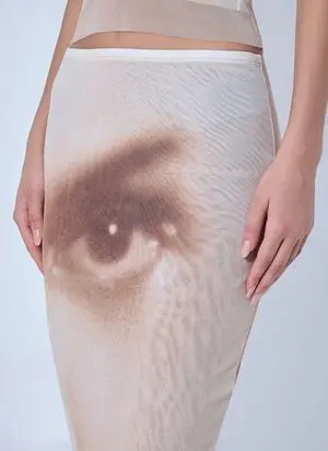 JEAN PAUL GAULTIER Mesh Printed Face Long Skirt