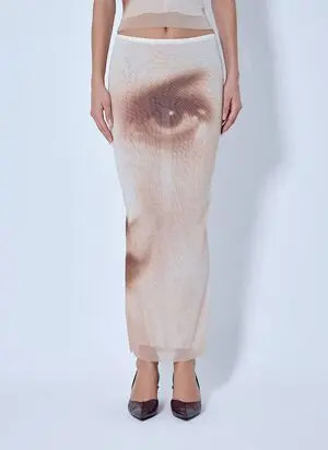 JEAN PAUL GAULTIER Mesh Printed Face Long Skirt - Beige