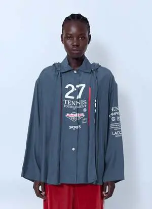 Lacoste Runway Oversized Hooded Print Shirt - Grey