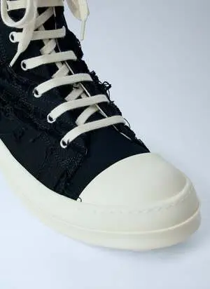 Rick Owens Frayed Denim High-top Sneakers