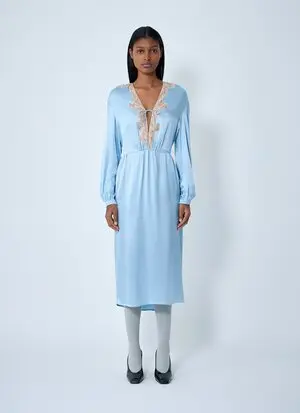 Prada Satin Crepe And Lace Dress - Light Blue