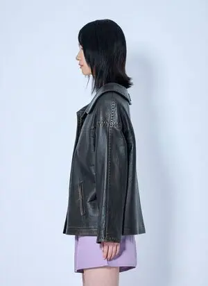 Prada Leather Button-up Jacket