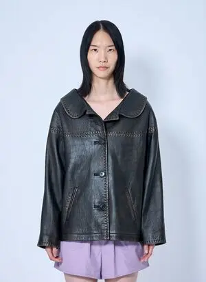 Prada Leather Button-up Jacket - Black