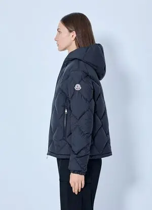 Moncler Arvouin Hooded Diamond-quilted Short Down Jacket - Black