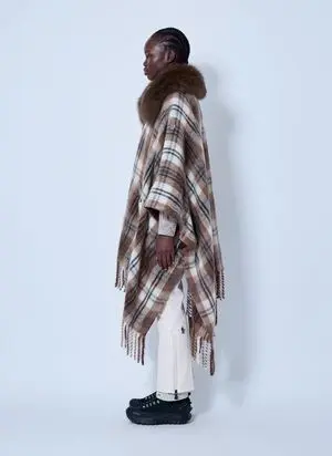 Moncler Shearling Collar Mohair, Alpaca & Wool Blend Cape
