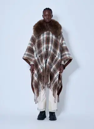 Moncler Shearling Collar Mohair, Alpaca & Wool Blend Cape - Brown