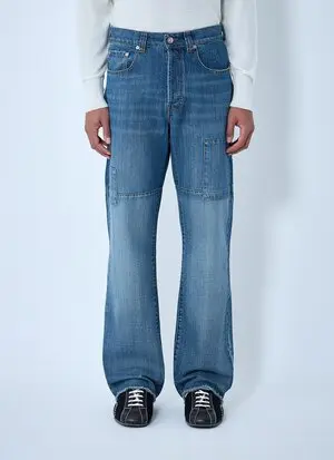 WALES BONNER Patched Slub Wide-leg Jeans - Blue