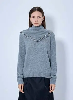 Prada Embroidered-scarf Cashmere Sweater - Grey