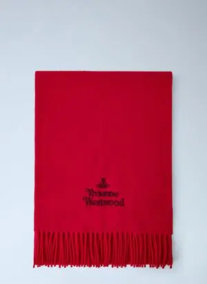 VIVIENNE WESTWOOD Logo Embroidered Wool Scarf - Red