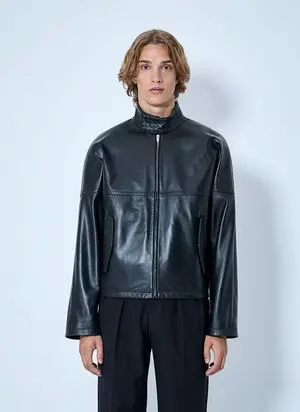 Bottega Veneta Intrecciato Leather Blouson Jacket - Black
