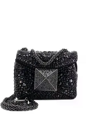 Valentino Garavani One Stud Chain Flap Bag Crystal Embellished Suede Micro Shoulder Bag