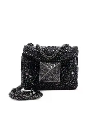 Valentino Garavani One Stud Chain Flap Bag Crystal Embellished Suede Micro Shoulder Bag