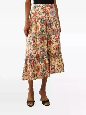 Cara Cara Floral-print Tiered Midi Skirt