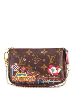 LOUIS VUITTON Pochette Accessoires Limited Edition Vivienne Xmas Monogram Canvas Mini Clutch Bag - Brown