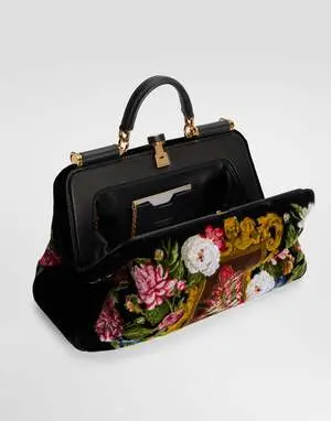 Dolce & Gabbana Large Grandma Handbag In Velvet Stitch Embroidery
