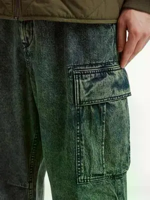 FINGERCROXX Acid-wash Effect Cargo-pockets Jeans