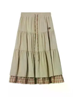 MINI CREAM Tiered Layered Midi Skirt