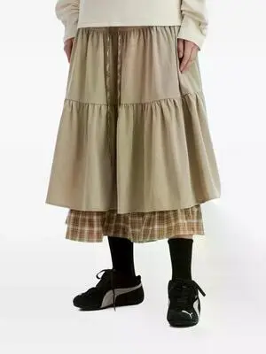 MINI CREAM Tiered Layered Midi Skirt