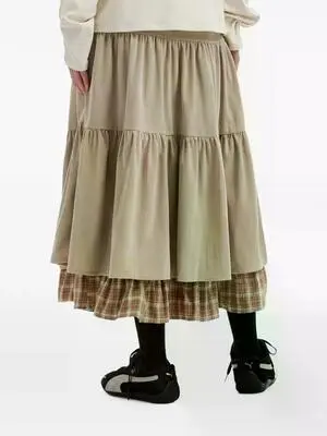 MINI CREAM Tiered Layered Midi Skirt