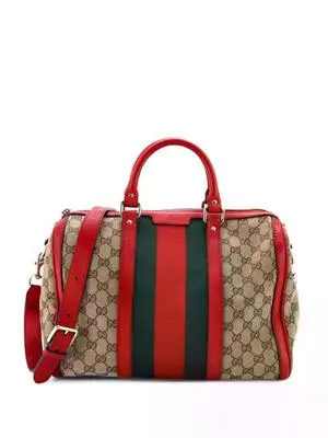 Gucci Vintage Web Boston Bag Gg Canvas Medium Satchel - Brown