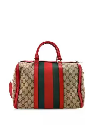 Gucci Vintage Web Boston Bag Gg Canvas Medium Satchel