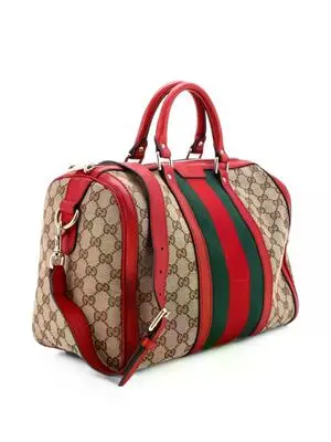 Gucci Vintage Web Boston Bag Gg Canvas Medium Satchel