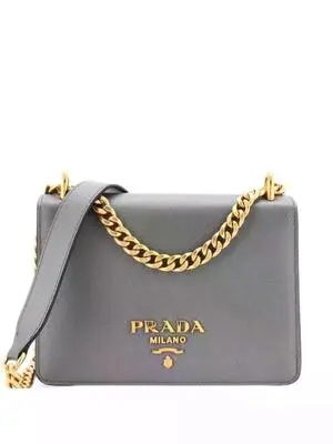 Prada Chain Flap Bag Saffiano Leather Small Crossbody Bag - Grey