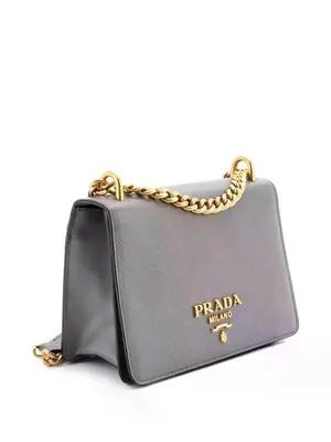 Prada Chain Flap Bag Saffiano Leather Small Crossbody Bag - Grey