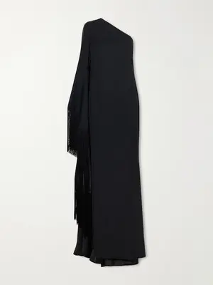 TALLER MARMO Viper One-shoulder Fringed Crepe Gown