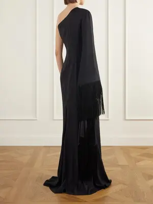 TALLER MARMO Viper One-shoulder Fringed Crepe Gown