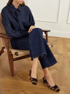 ROGER VIVIER Belle Vivier 45 Woven Leather Slingback Pumps
