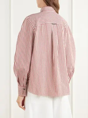 Brunello Cucinelli Bead-embellished Striped Cotton-blend Poplin Shirt