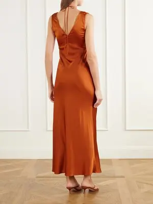 Miguelina Crochet-knit Trimmed Silk-blend Charmeuse Halterneck Maxi Dress
