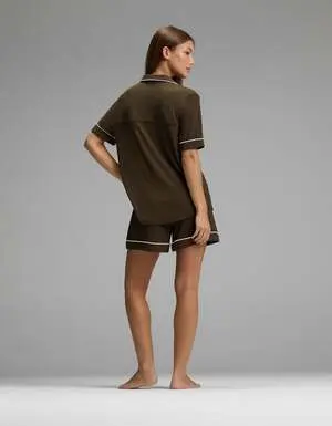 Cozy Earth Bamboo Rib-knit Classic Short Sleeve Shirt Pajama Set - Espresso