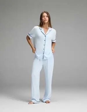 Cozy Earth Bamboo Rib-knit Classic Short Sleeve Shirt & Pants Pajama Set - Frost