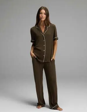 Cozy Earth Bamboo Rib-knit Classic Short Sleeve Shirt & Pants Pajama Set - Frost