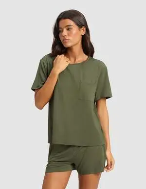 Cozy Earth Bamboo Stretch-knit Lounge T-shirt - Olive