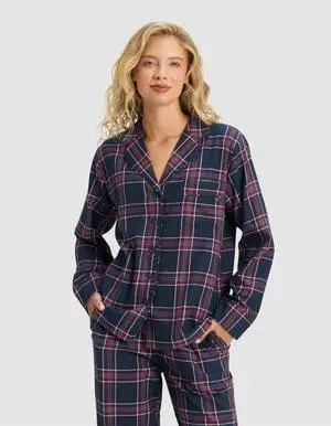 Cozy Earth Farmhouse Long Sleeve Shirt Pajama Top - Eclipse Plaid