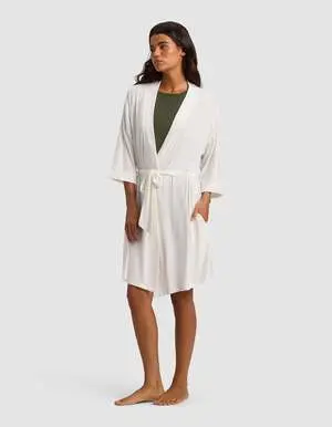 Cozy Earth Bamboo Stretch-knit Kimono Robe Ivory