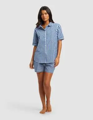Cozy Earth Sutton Short Sleeve Shirt Pajama Set - Pacific Gingham