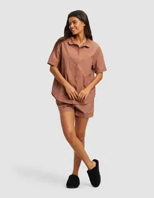 Cozy Earth Sutton Short Sleeve Shirt Pajama Set - Saddle