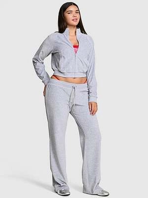 Pink Vintage Velour Flare Pants Grey
