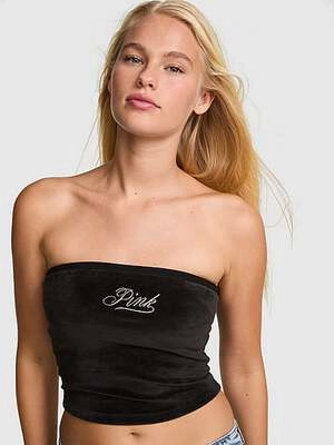 Pink Vintage Velour Tube Top Black